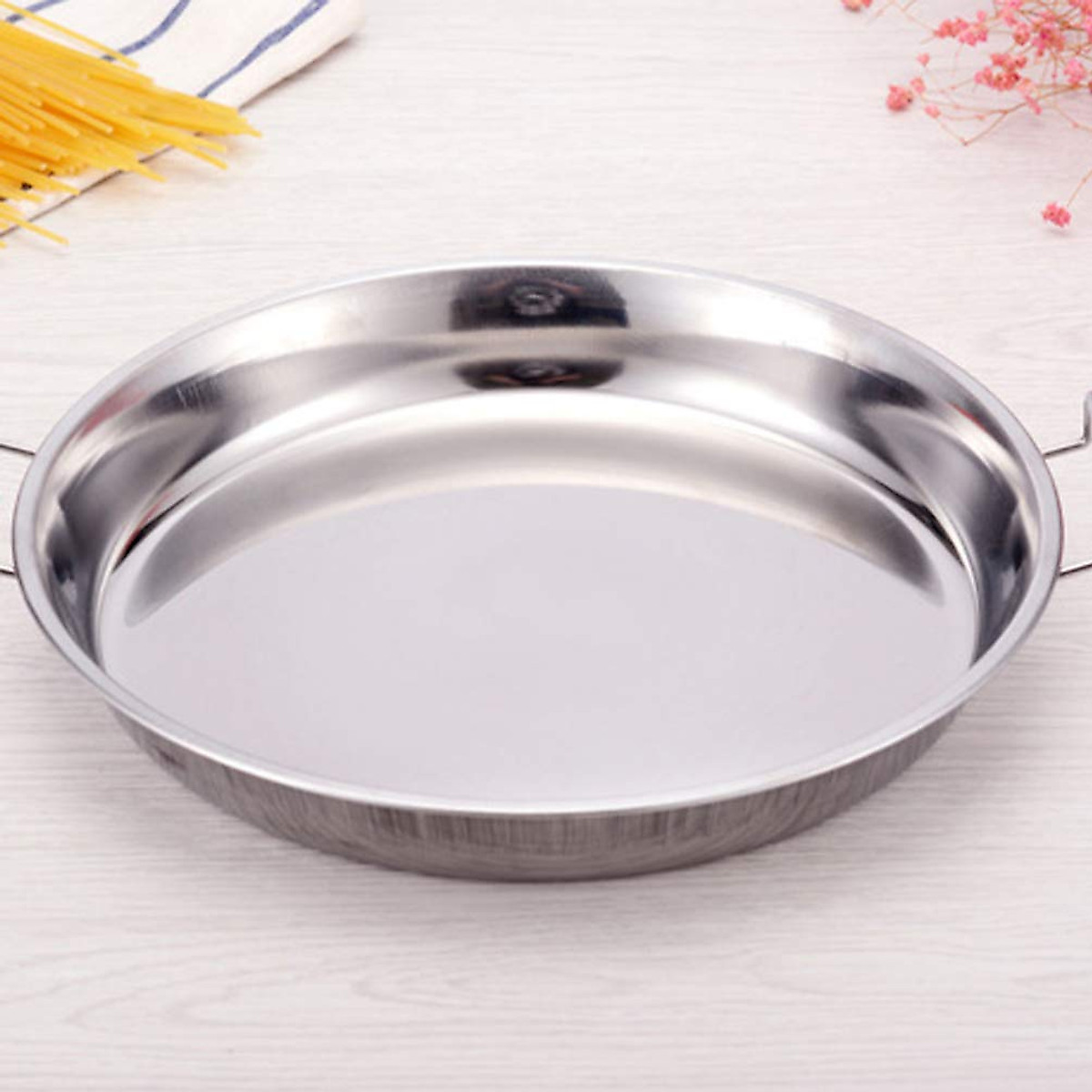 Hemoton 4pcs Stainless Steel Everyday Pan Cold Noodle Plate Chef Stir Fry Pan Steamer Pot Saucepot Casserole Pot Tray Dish with Handles for Home Kitchen Food Serving
