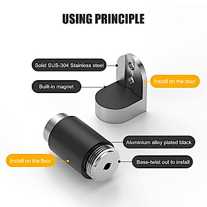 Cylindrical Floor Mount Door Stop Stainless Steel Heavy Duty Magnetic Door Stopper Height-Adjustable Brushed Satin Door Holder Floor Mount