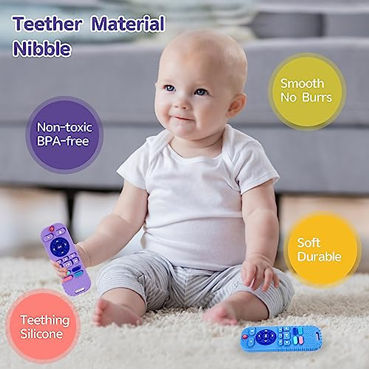 Hooku 2 Pack Remote Teether for Baby, Silicone Teethers for Babies 6-12 Months, Baby Teething Toys for Babies 0-6 Months, Sensory Toys for Babies, Toddler Infant Newborn Toys Baby Girl Boy Gifts