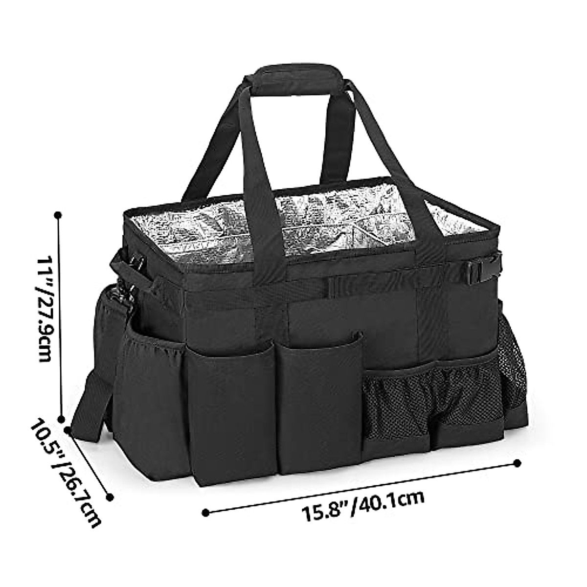 HODRANT Large Grill Utensil Caddy with Paper Towel Holder, Collapsible Picnic Bag Organizer for BBQ Supplies, Tailgating Accessory Basket Camping Gear Must Haves for Cook Essentials, Black, Bag Only