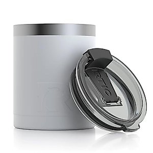 RTIC Lowball Tumbler with Splash Proof Lid, 12 oz, White, Insulated Travel Stainless Steel Coffee Mug, Sweat Proof, Keeps Hot & Cold Longer