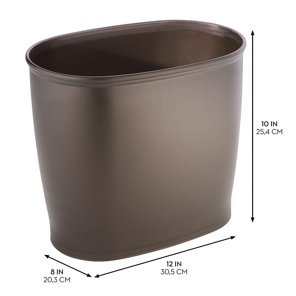 iDesign Kent Oval Waste Can, Trash Can for Bathroom, Bedroom, Office - Bronze,12" x 8" x 10"