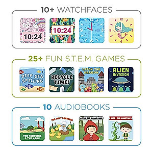 Kids Smartwatch PlayZoom 2 with Swivel Selfie Camera, STEM Learning, 20+ Games, Audio Bedtime Stories, Store Music for Kids Toddlers Boys Girls Fuchsia Glitter