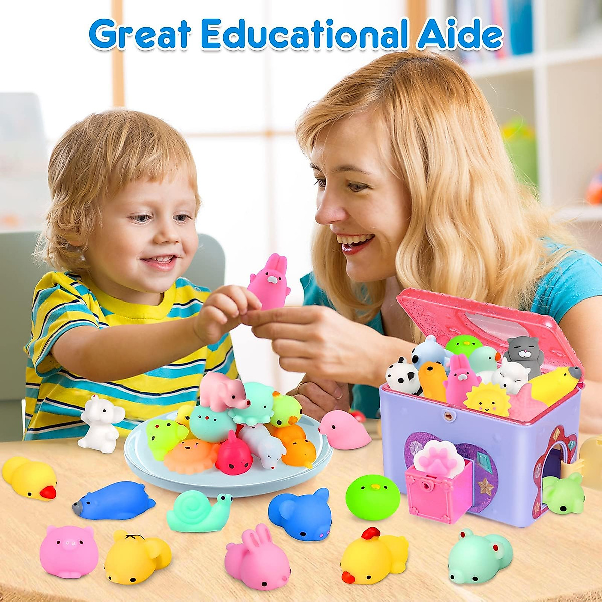 Mochi Squishy Toys FLY2SKY 28PCS Animal Mini Squishies Kawaii Party Favors for Kids Cat Unicorn Squishy Squeeze Stress Relief Toys Goodie Bags Novelty Toy Easter Gifts for Boys Girls Adults, Random