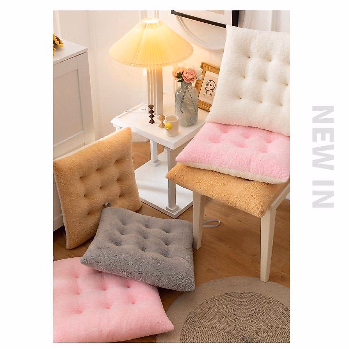 IXITON Thickened Plush seat Cushion,Lamb Fleece pad Warm Pillow Chair Stool heightened for Yoga Office Home Cafe Chair Meditation (17 * 17 inch(45 * 45cm), Round Off-White)