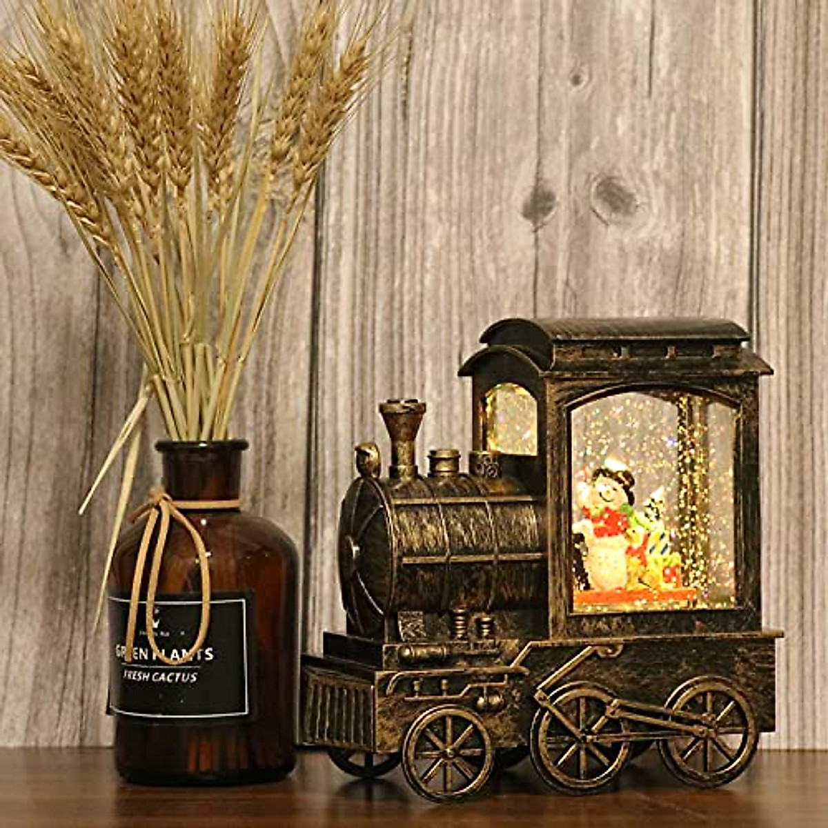 Wondise Lighted Christmas Snow Globes Musical Lantern with Timer, Battery Operated and USB Powered Spinning Water and Swirling Glitter Holiday Decoration