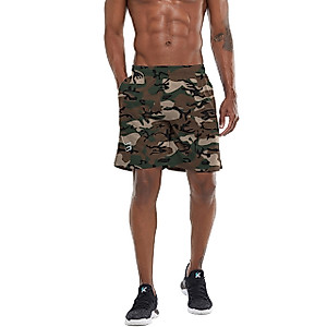 G Gradual Men's 7" Workout Running Shorts Quick Dry Lightweight Gym Shorts with Zip Pockets (Green Camo X-Large)