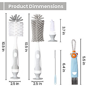 5-in-1 Baby Bottle Brush Set, Bottle Brush Cleaner, Bottle Cleaner Brush Set, Including Nylon and Silicone Bottle Brush, Bottle Cap Brush, Straw Brush, Nipple Brush, BPA-Free (Grey)