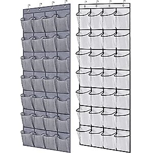 MISSLO 2 Pack 28 Large Pockets Hanging Shoe Rack Door Shoe Organizer Hanging Shoe Storage Hanger for Closet Mesh Holder, Grey, White