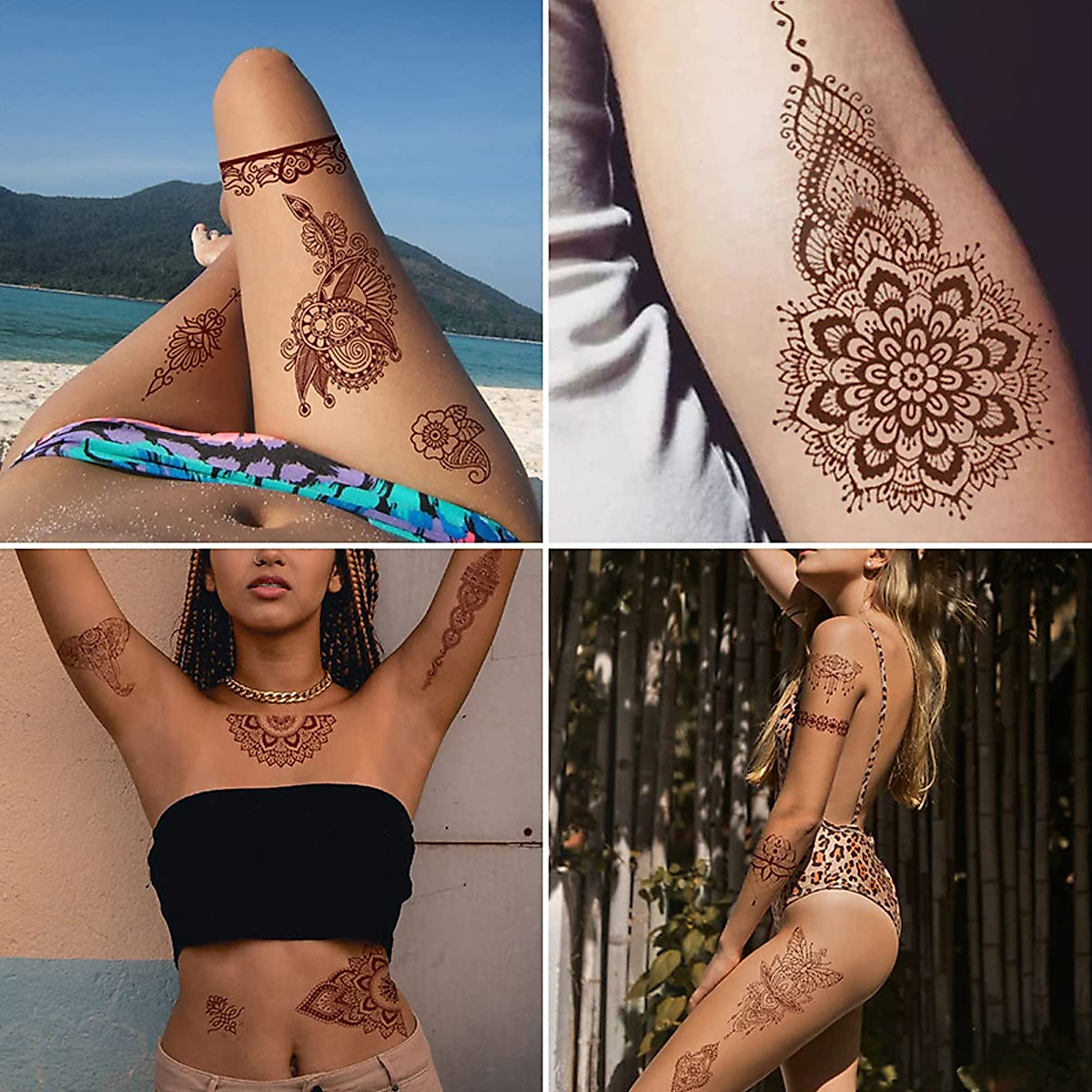 24 Sheets Henna Tattoo Stencil Kit 270+pcs, Henna Stencils Reusable Temporary Indian Glitter Airbrush Tattoo Stencils for Face Body Paint DIY