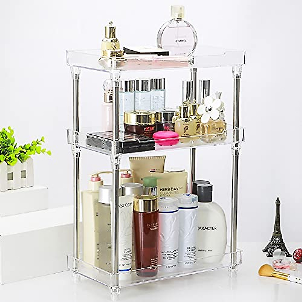 whillar Bathroom Organizer Countertop Acrylic Vanity Bathroom Sink Counter Dresser Top Corner Cosmetic Skincare Makeup Lotion Perfume Organizer and Storage Tray Shelf 3-Tier for Bathroom Kitchen