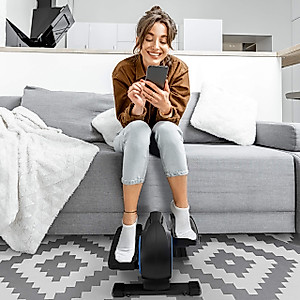 SereneLife Compact Ergonomic Seated Under Desk Exercise Elliptical Machine Mini Exerciser with 8 Resistance Level, Resistance Band LCD Monitor Home Office Leg Exercise Equipment for Seniors Adults