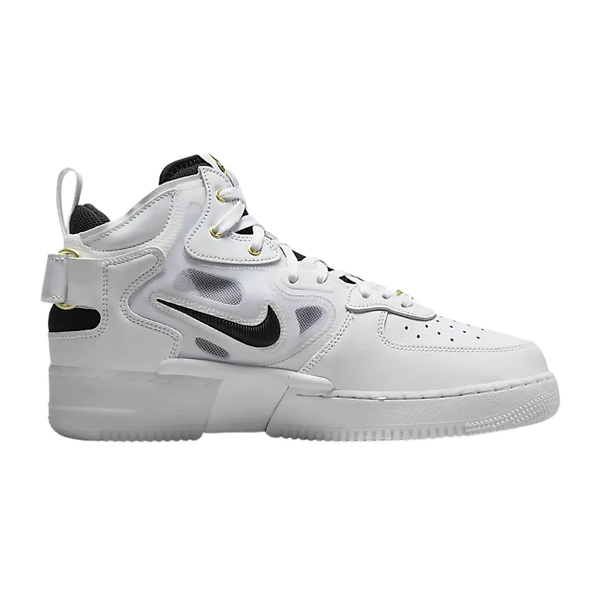 Nike Men's Air Force 1 Mid React Basketball Shoes, White/Black-Yellow Ochre, 10 M US