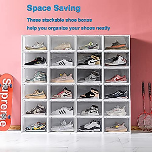 Augctoer Shoe Storage Boxes, Clear Plastic Shoe Boxes, Shoe Storage Boxes Stackable, Shoe Organizer Containers with Lids, Magnetic Door, Shoe Organizer for Closet, Bedroom, Bathroom (White)