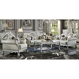 Acme Furniture Dresden Upholstered Faux Leather Sofa with 4 Pillows in White