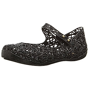 Mini Melissa Girl's Mini Campana Zig ZAG VI Mary Jane, Black Glitter, 7 M US Toddler