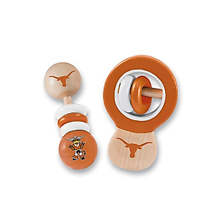 BabyFanatic Wood Rattle 2 Pack - NCAA Texas Longhorns - Officially Licensed Baby Toy Set