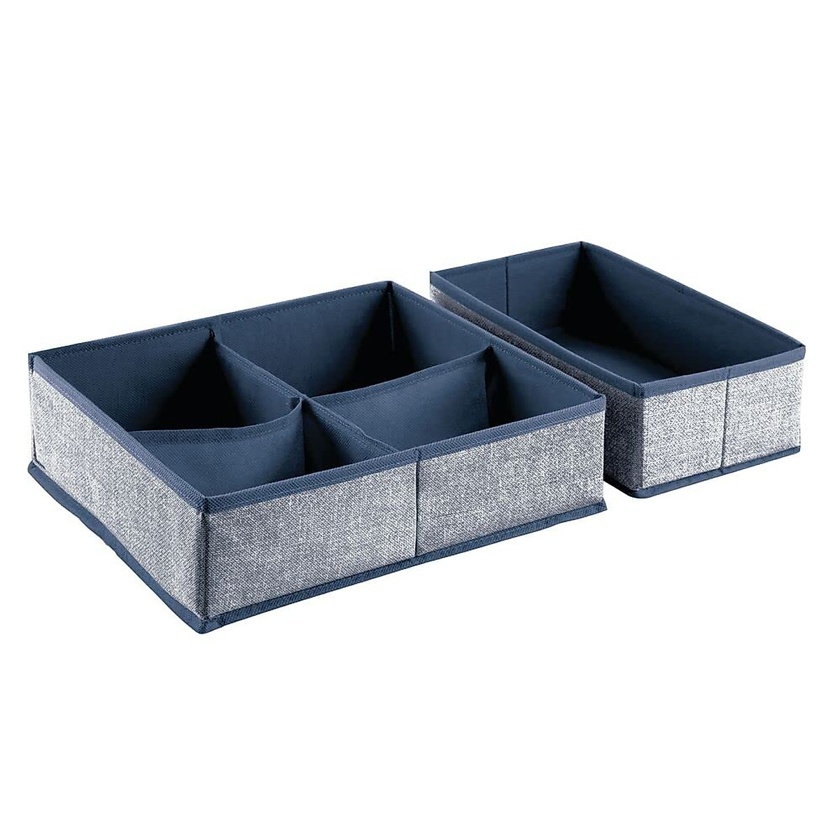 mDesign Soft Fabric Dresser Drawer and Closet Storage Organizer Set for Child/Kids Room, Nursery, Playroom - 2 Pack, 5 Compartments - Textured Print - Navy Blue