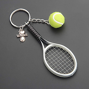 CHOORO Tennis Player Gifts 3D Mini Tennis Racket and Tennis Ball Keychain Set Tennis Gift for Tennis Lovers/Tennis Team/Tennis Coach (Tennis Ball Racket Keychain)