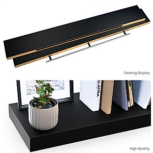 Ballucci Floating Shelves for Wall, 60" Wood Wall Shelf Set of 2, with Invisible Brackets for Bathroom, Living Room, Bedroom, Kitchen, Nursery, 8" Deep, Black