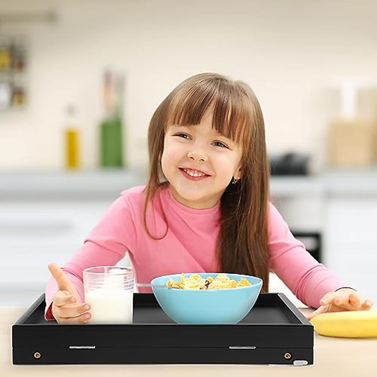 Greenual Bed Tray Table Breakfast Food Tray with Folding Legs Serving Tray for Laptop Desk, Bed, Sofa, Platters, TV, Snack, Eating Tray(Black, Medium)