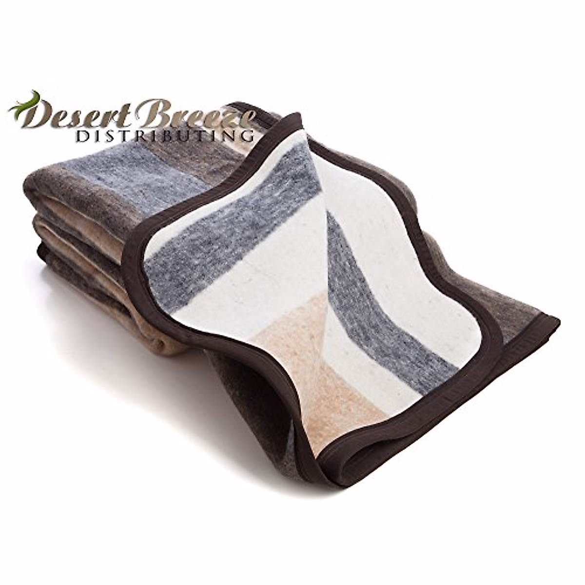 Alpaca and Sheep Wool Blanket, Soft and Thick, 72 x 88 inches Full/Queen, Earth Tones with Tan Stripes, Andean Collection, Made in Peru