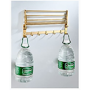 WANLIAN Towel Rack for Bathroom Adjustable 20 Inch Dual Towel Shelf with Double Bar Wall Mounted Stainless Steel Bath Towel Shelf Rack with Hooks Hotel Style Brass Gold (Gold)