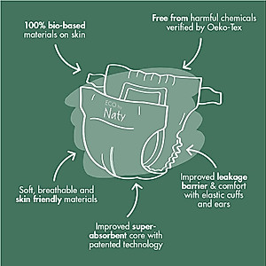 Eco by Naty Eco-Friendly Baby Diapers - 100% Plant-Based Materials on Skin, Soft, for Sensitive Skin & Super Absorbent (Size 4, 156 Count)