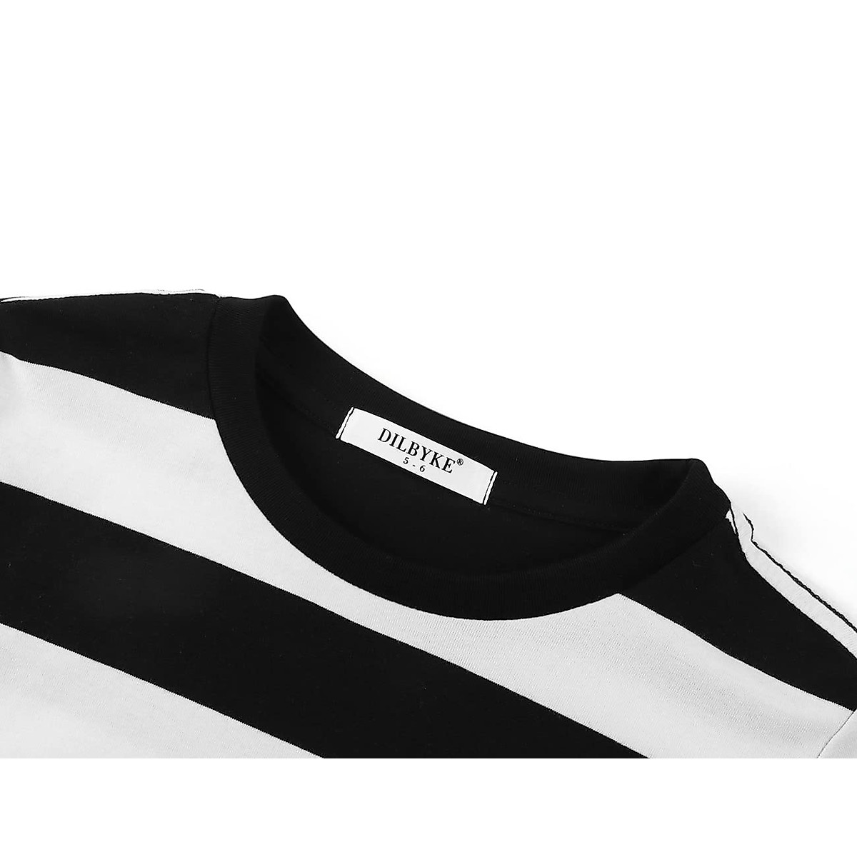 DILBYKE Boys Girl Long Sleeve Striped Crew Neckline T-Shirts Kid Tee, Cotton, Black and White 9-10 Years