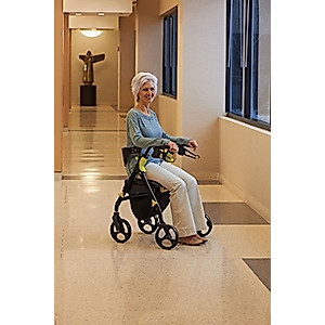 Medline Premium Empower Rollator Walker with Seat, Folding Rolling Walker with 8-inch Wheels, Black, 1 Count (Pack of 1)