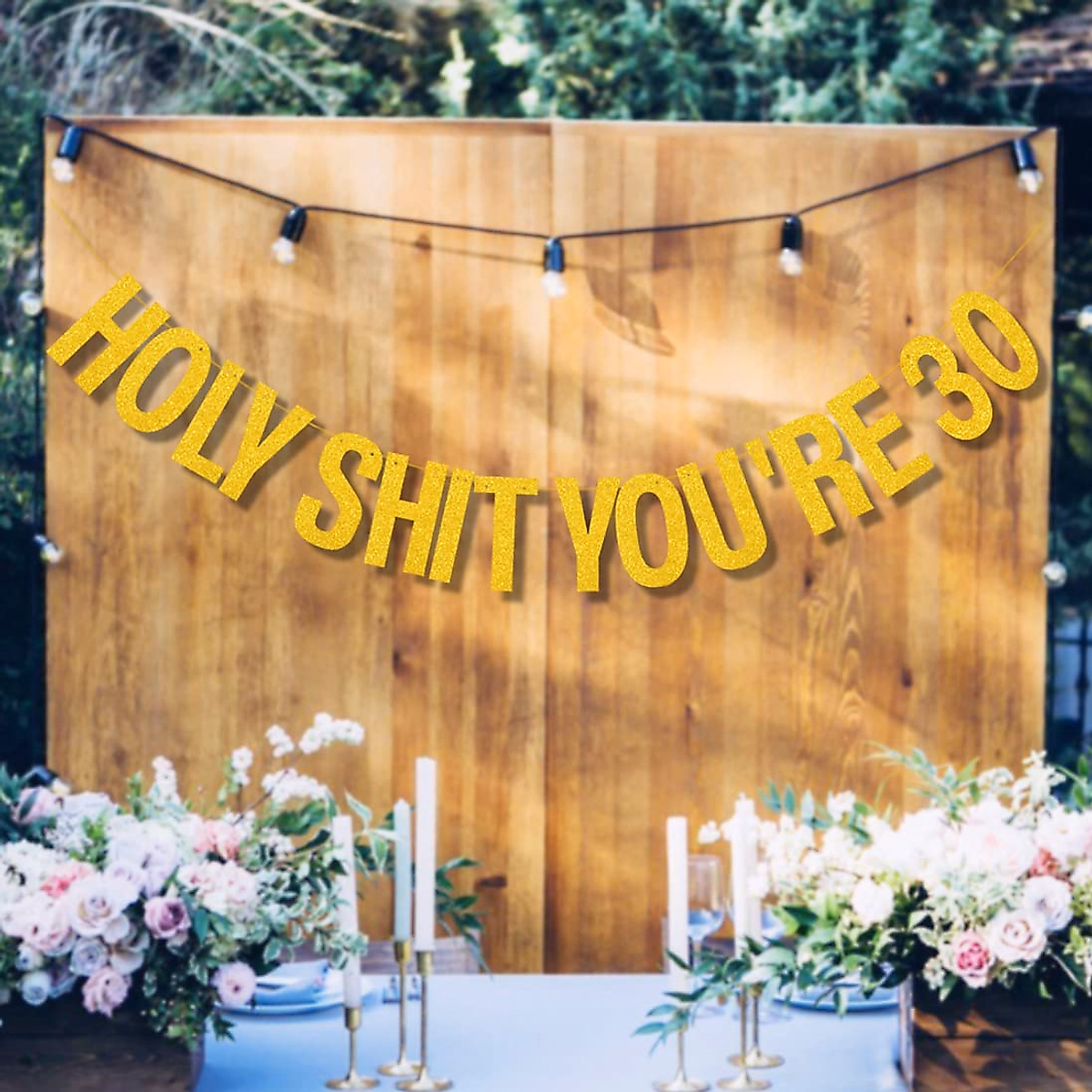 Yasmart Life 30th Birthday Decorations for Women Men Pre-Strung Gold Glitter Birthday Party Decor Sign Funny Banner 30th Bday Party Supplies Holy Shit You're 30 Birthday Banner Party Decoration