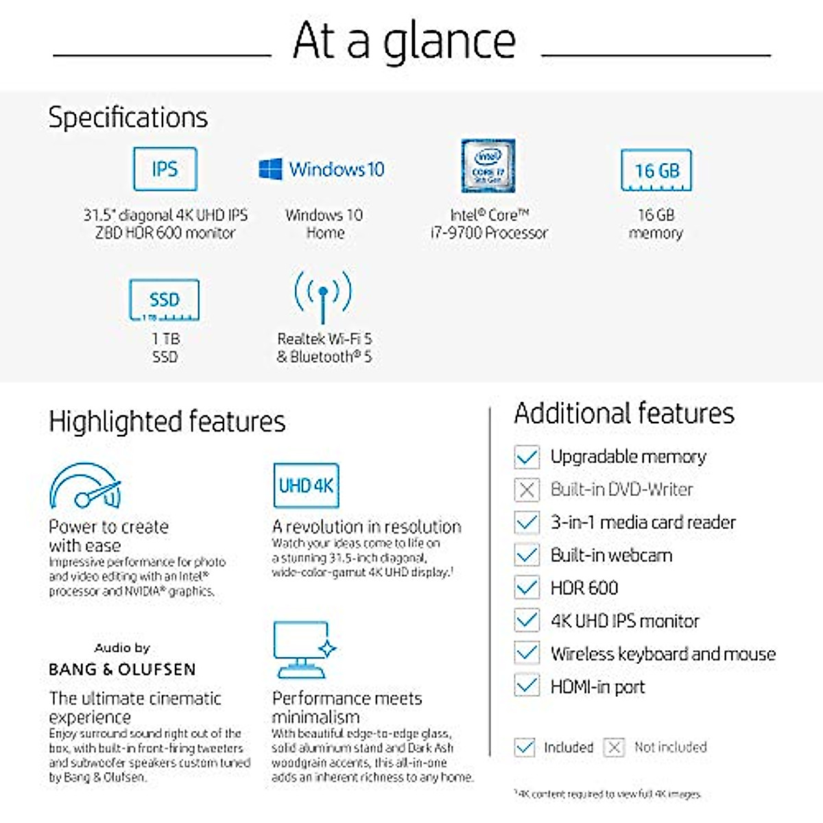 HP Envy 32 All-in-One Computer, 9th Gen Intel Core i7-9700 Processor, 4K UHD Monitor, NVIDIA GeForce GTX 1650 Graphics (4 GB), 16 GB RAM, 1 TB SSD, Windows 10 (32-a0010, Nightfall Black)