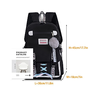 HANXIUCAO Girls Backpack Teen Rucksack Large Capacity Female College Student Locked Schoolbag Anti-Theft Backpack with USB Charging Port (black)