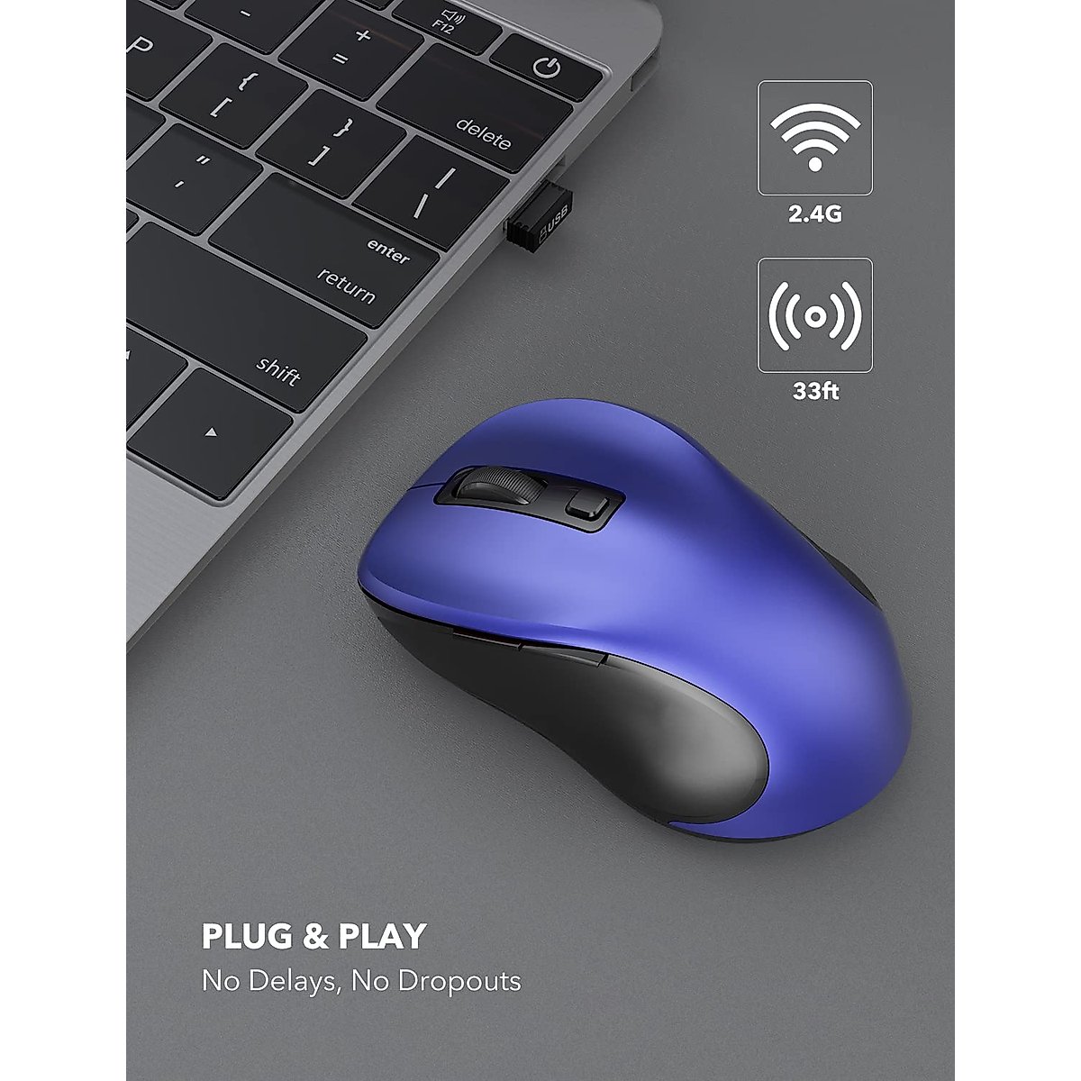 Trueque Wireless Mouse for Laptop, 2.4GHz Ergonomic Computer Mouse with Back & Forward Buttons, 3-Level DPI, 6 Buttons, Optical USB Cordless Mice for Windows Chromebook MacBook PC (Blue)