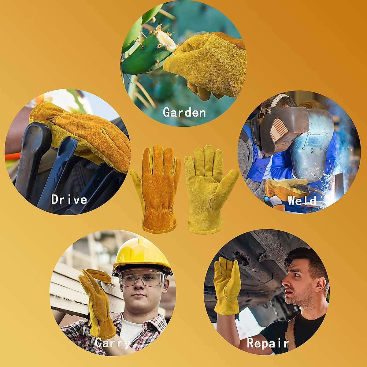 AOUCHI Leather Work Gardening Thorn Proof Glove with Cotton Lining for Wood Cutting/Construction/Truck Driving/Garden/Yard Working for Men and Women 1 Pair (L)