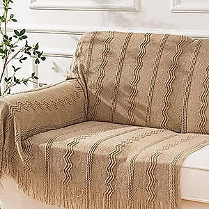 BATTILO HOME Tan Throw Blanket for Bed, Boho Decorative Tan Blanket for Couch, Taupe Throw Blanket for Home Decor, 50"x60"