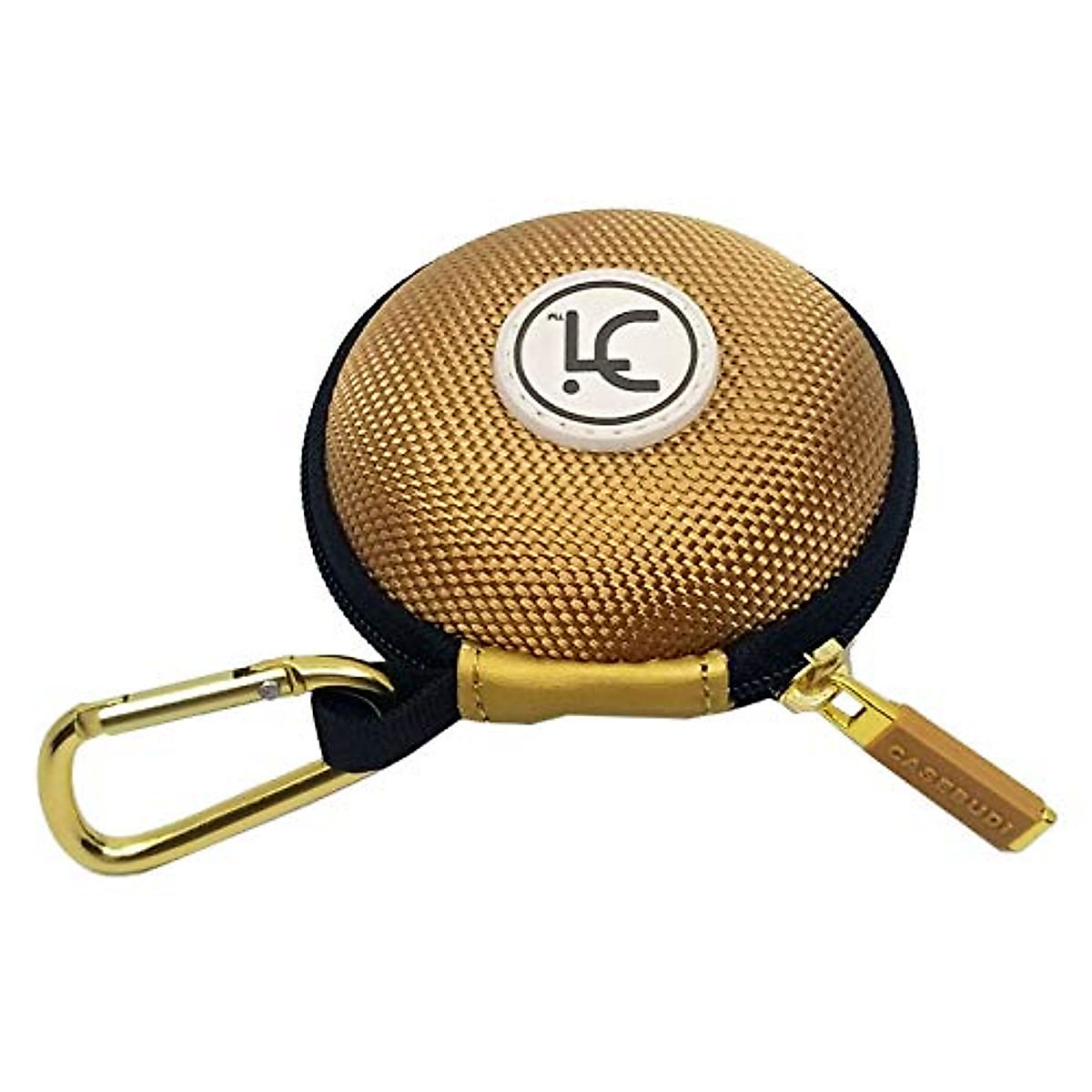 CASEBUDi Round Earbud and Phone Charger Storage Case with Carabiner | Limited Edition Gold Ballistic Nylon