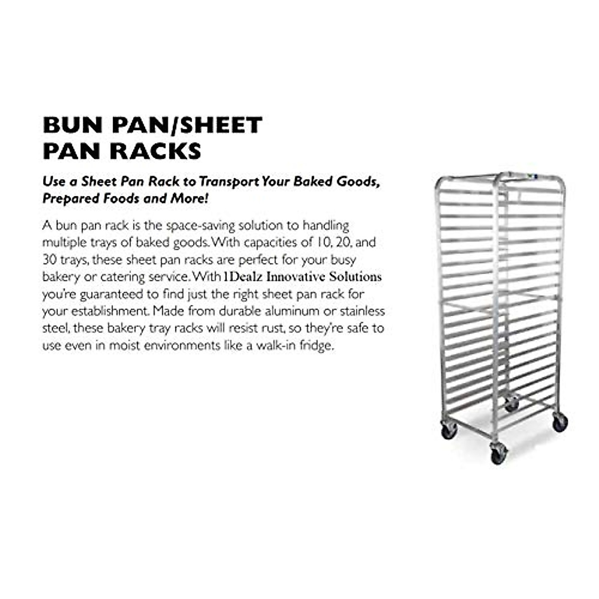 New 1Dealz 36527 Commercial-Grade Aluminum 20-Tier Sheet Pan/Bun Pan Rack, 26" L x 20" W x 69" H with Brake Wheels