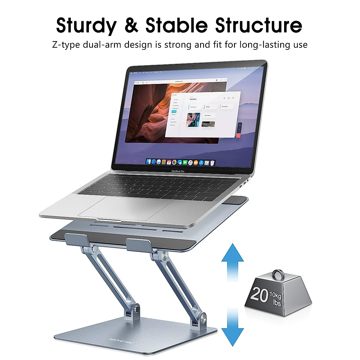 AboveTEK Laptop Stand, Adjustable Laptop Riser, Aluminum Computer Stand for Laptop up to 17.3 Inches, Portable Laptop Holder Compatible with MacBook Pro, HP, Ergonomic Desktop for Office, Home, Grey