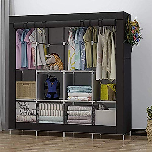 UDEAR Portable Closet Large Wardrobe Closet Clothes Organizer with 6 Storage Shelves, 4 Hanging Sections 4 Side Pockets,Black