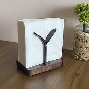 Leaf Napkin Holder, Wooden Napkin Holder for Tables, Freestanding Tissue Dispenser for Kitchen Countertop, Dining, Picnic Table, Indoor & Outdoor Use, Home Decor, Modern, Sturdy, Easy Assembly, Black