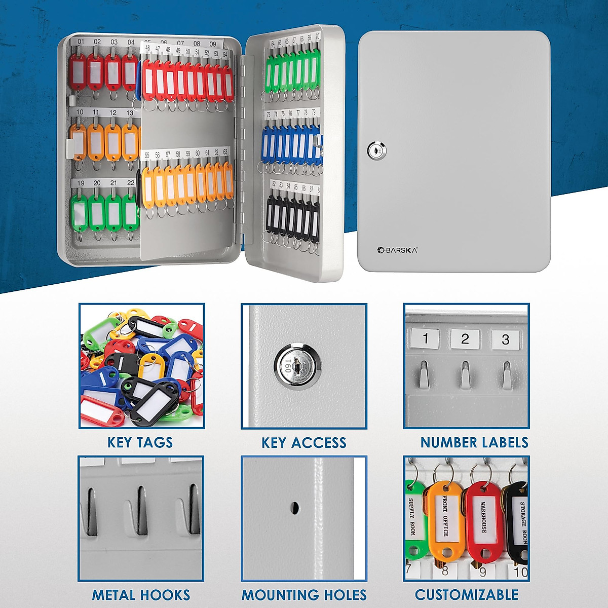 Barska CB13234 Key Lock 90 Position Key Cabinet Lock Box Grey ,9.5" x 3.1" x 11.75"