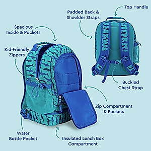 Bentgo® Kids 2-in-1 Backpack & Insulated Lunch Bag - Durable 16” Backpack & Lunch Container in Unique Prints for School & Travel - Water Resistant, Padded & Large Compartments (Shark)
