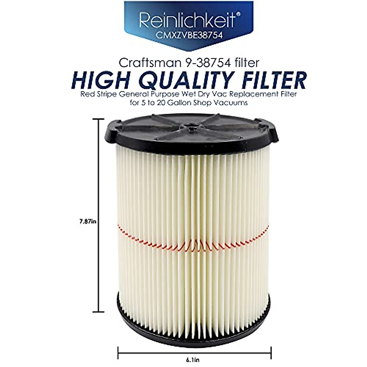 Replacement Cartridge Filter for Craftsman 9-38754 Red Stripe General Purpose for 5 to 20 Gallon shop vacuums CMXZVBE38754