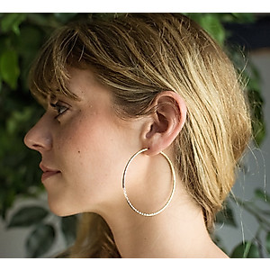 Extra Large 14K Yellow Gold Diamond Cut Square Tube Continuous Endless Hoop Earrings, (60mm) (1.35mm Tube)