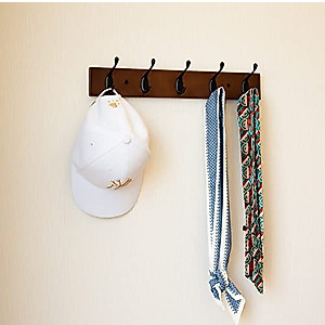 ROOREVO Wall Mount Coat Rack Coat Hooks, Wall hat Hanger,Walnut,2 Pack