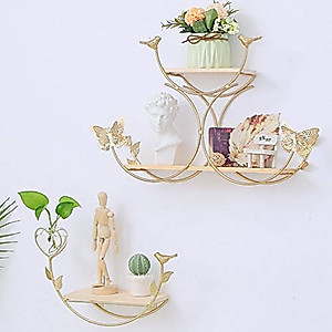 Cabilock Floating Shelves Wall Mounted Decorative Butterfly Bird Wire Floating Wall Shelf for Bedroom Living Room Office