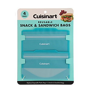 Cuisinart Reusable Food Storage Bags, 4 Pack Teal - Includes 2 Small and 2 Medium Bags