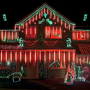 LED Falling Rain Light 30cm 8 Tubes 240 LED High Brightness Drop Lights Cascading Icicle String Light for Christmas New Year Night Lighting Garden Tree Home Decor, Red
