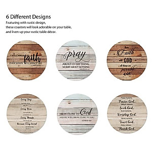Hoomey Coasters for Drinks with Bible Verses, Set of 6 Absorbent Drinks Coasters with Holder Ceramic Drink Coaster with Cork Backing for Table Protection, Christian Coasters, Christian Gifts